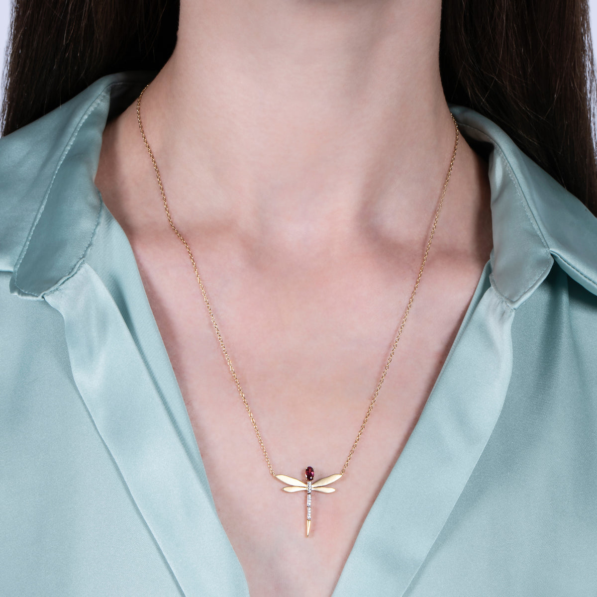 Enchanted Disney Mulan Diamond Dragonfly Pendant Necklace Garnet 10K ...